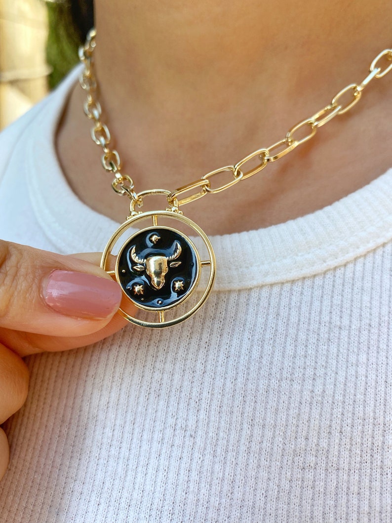 Taurus Bull Zodiac Sign Medallion Gold Coin Necklace Rising - Etsy