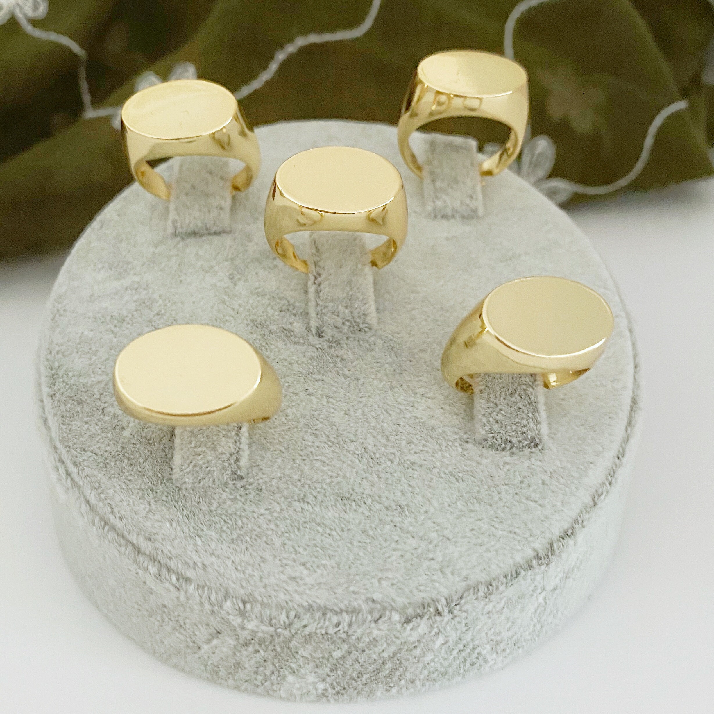 18k Gold Signet Ring Adjustable Plain Statement Ring Gold - Etsy