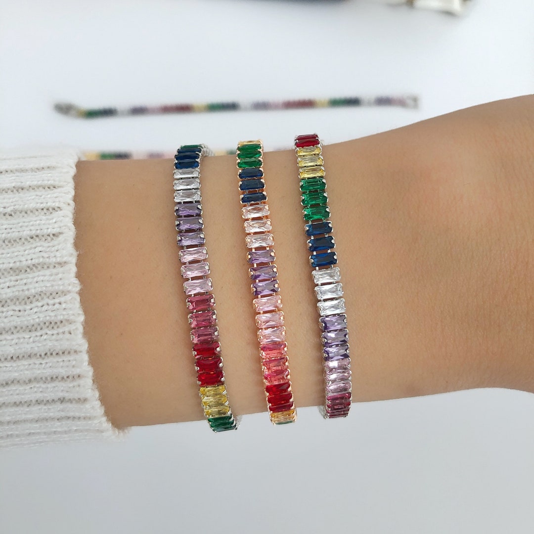 Rainbow Tennis Bracelet Dainty Rainbow Bracelet Gemstone 18th Birthday ...