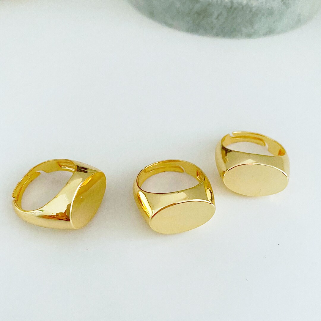 18k Gold Signet Ring Adjustable Plain Statement Ring Gold - Etsy
