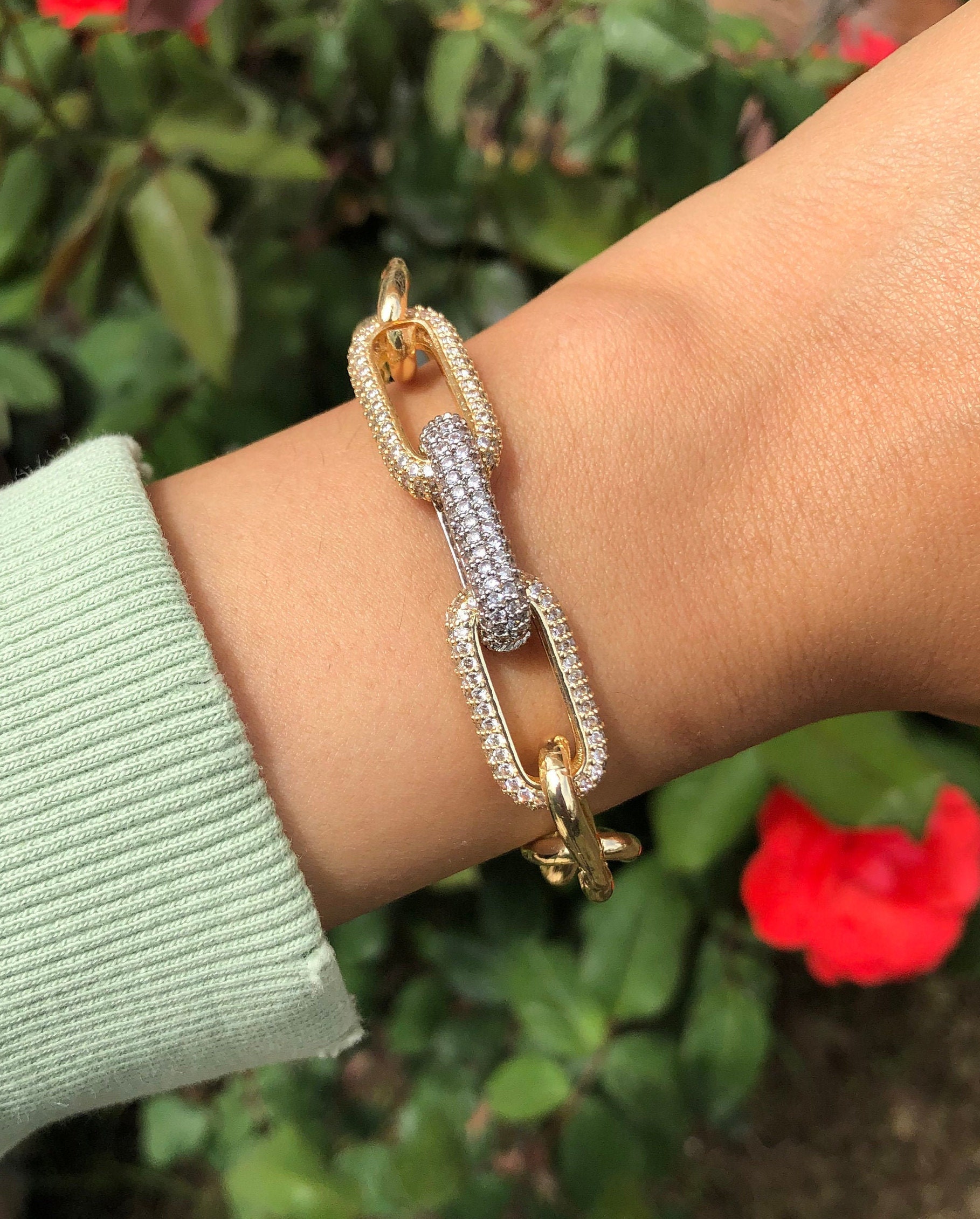 Micro Pave Chunky Cuban Link Chain Bracelet SET CZ Gold | Etsy