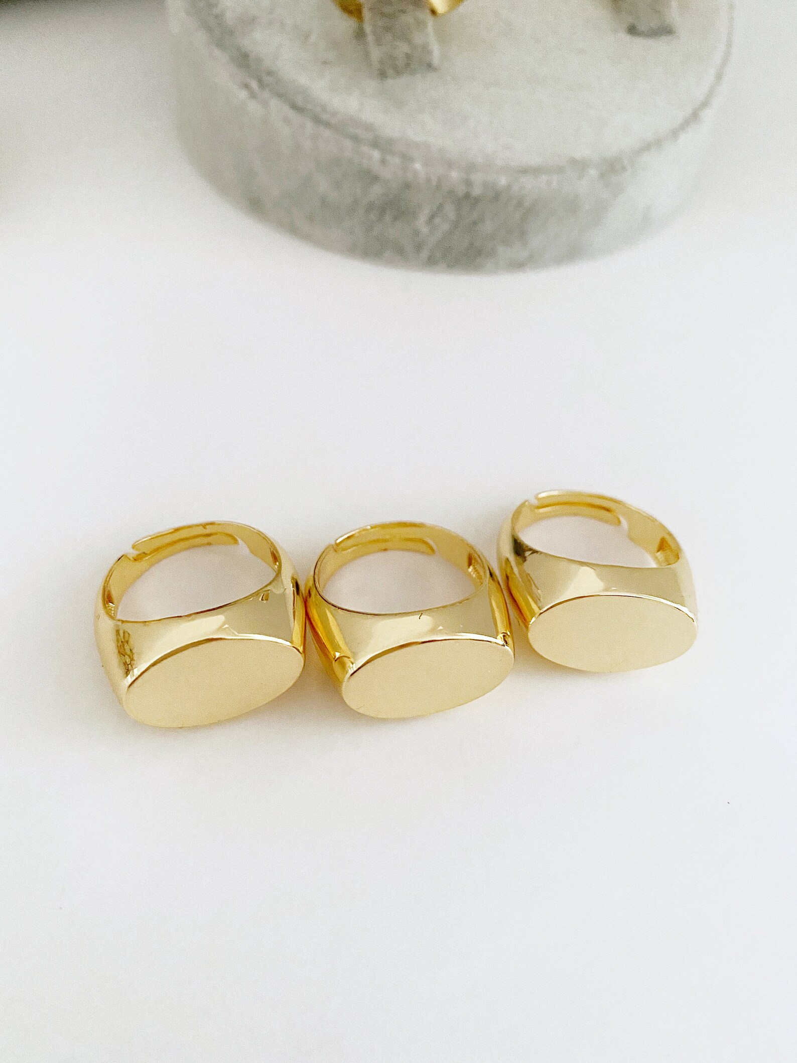 18k Gold Signet Ring Adjustable Plain Statement Ring Gold - Etsy