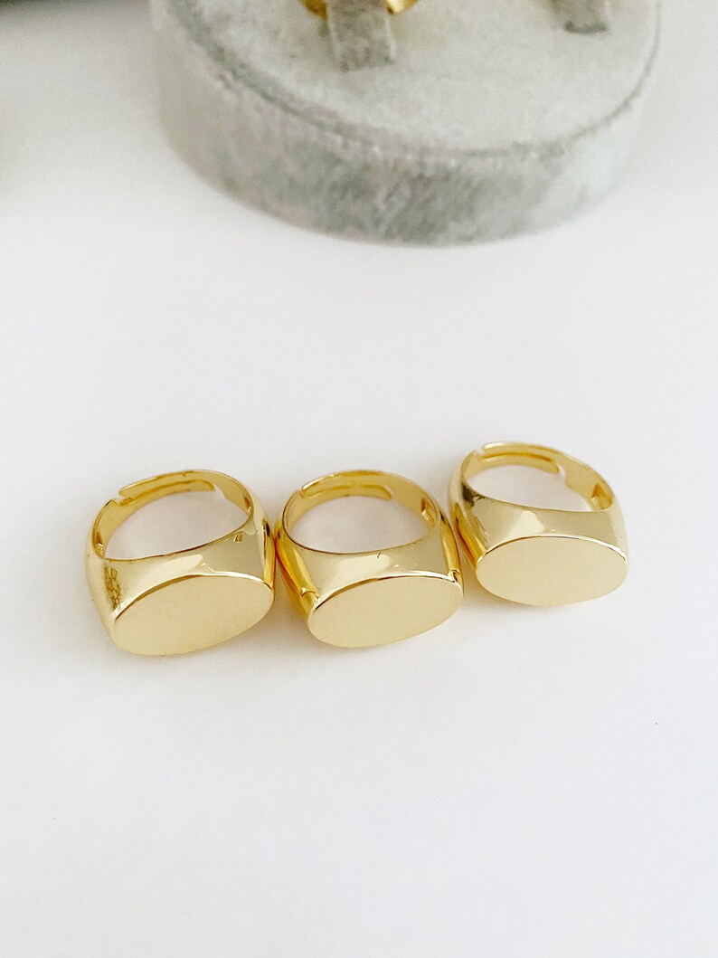 18k Gold Signet Ring Adjustable Plain Statement Ring Gold - Etsy