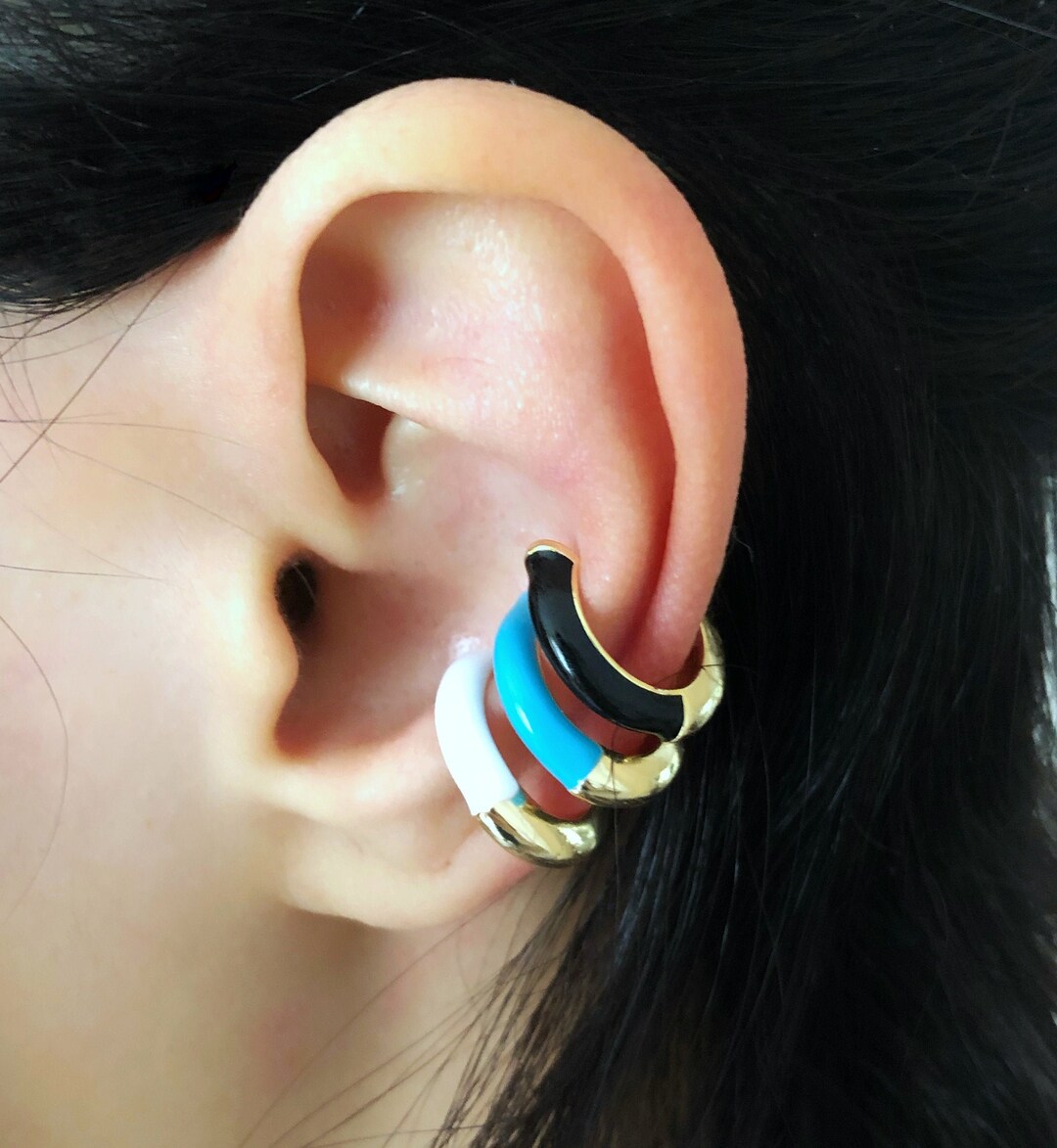Black Ear Cuff Ear Cuff No Piercing Y2K White Turquoise - Etsy España