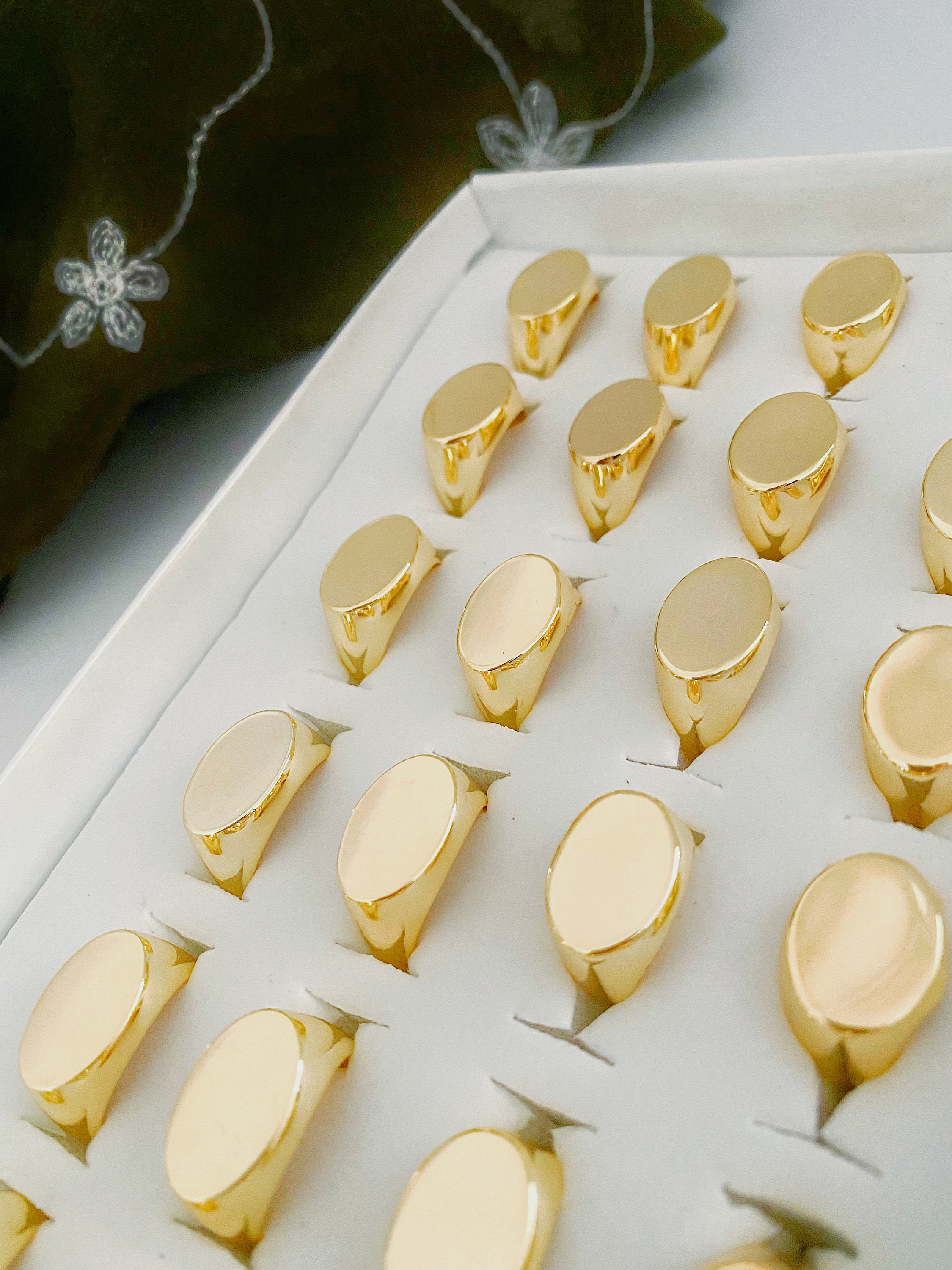 18k Gold Signet Ring Adjustable Plain Statement Ring Gold - Etsy