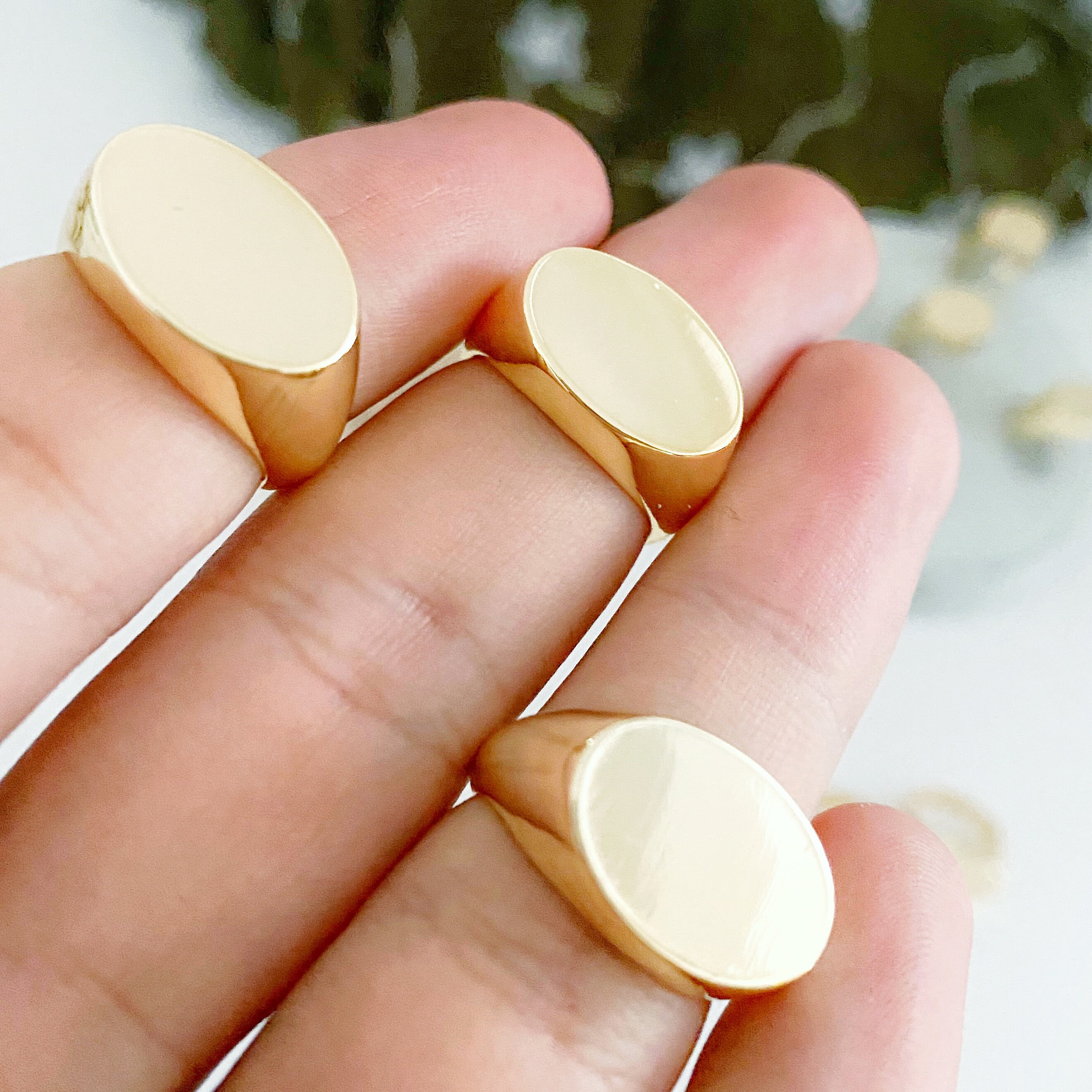 18k Gold Signet Ring Adjustable Plain Statement Ring Gold - Etsy