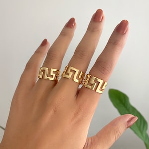 Greece Key Ring Gold Greek Key Meander Ring Adjustable Greece Key ...