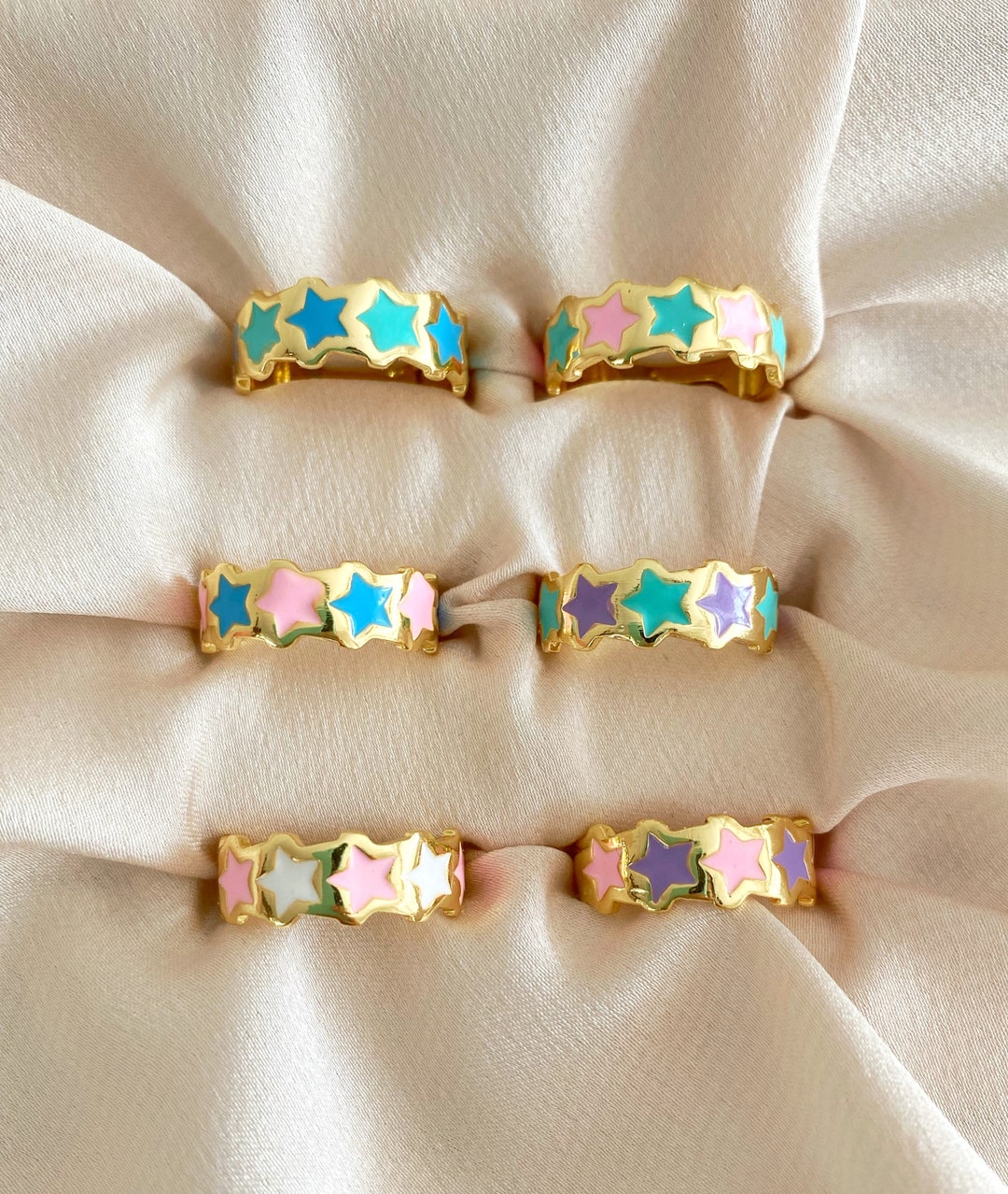 Mood Ring Star Jewelry Y2K Adjustable Colorful Enamel Star Ring Summer ...