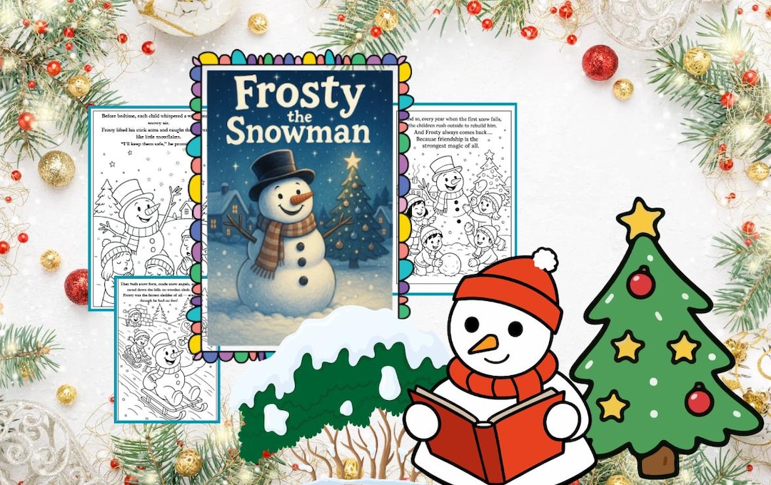Frosty the Snowman Coloring Book, Winter Holiday Activity (digital ...