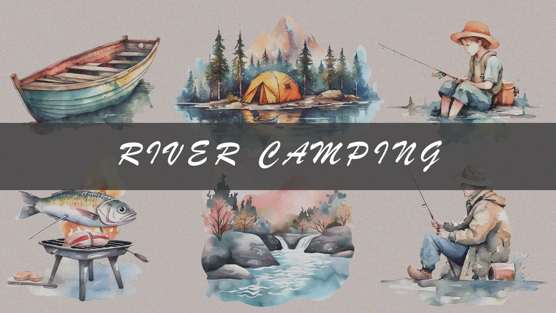 Buy Fishing Camping Clipart Set Lake Png Happy Camper Clipart Online in ...