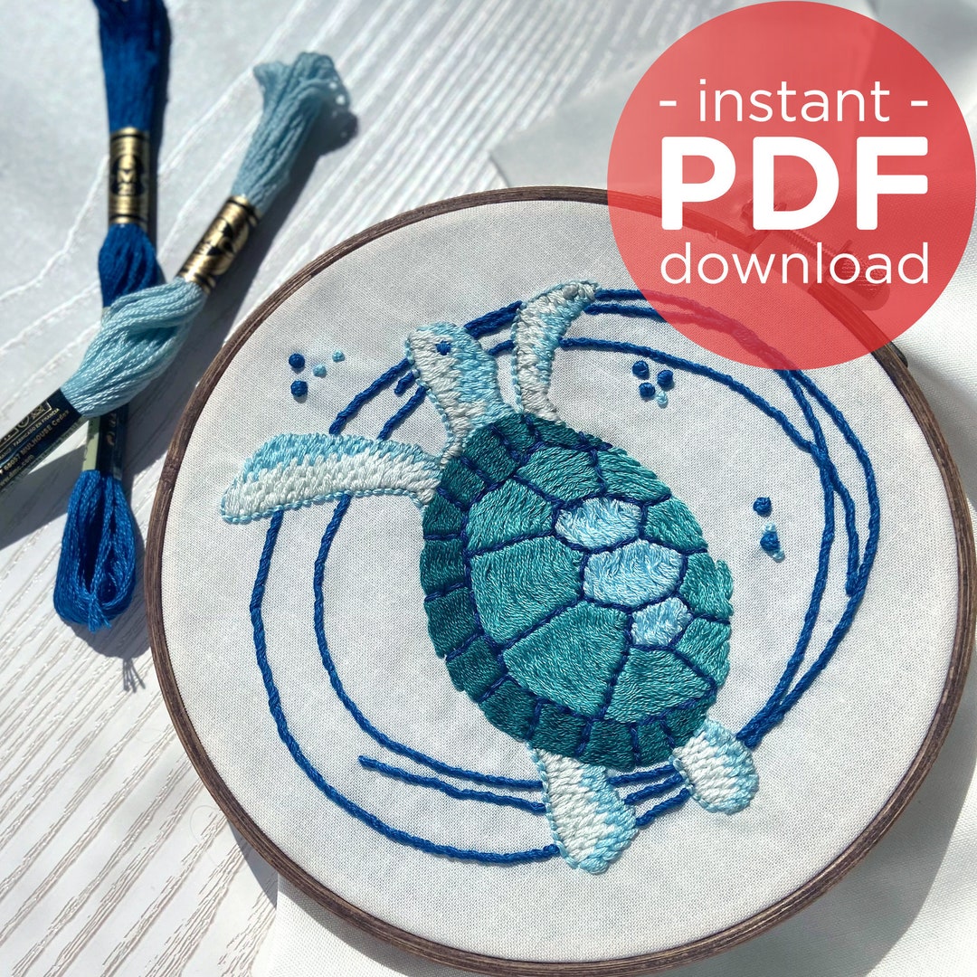 DIY Turtle Embroidery Hoop Guide: 6-inch Hand Stitched Art Pattern PDF ...