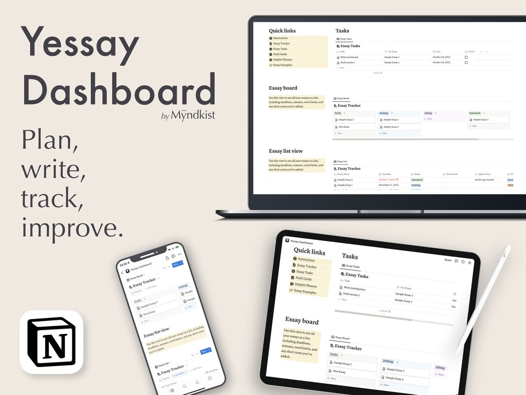 All-in-one Student Essay Dashboard notion Template Digital Essay Writer ...