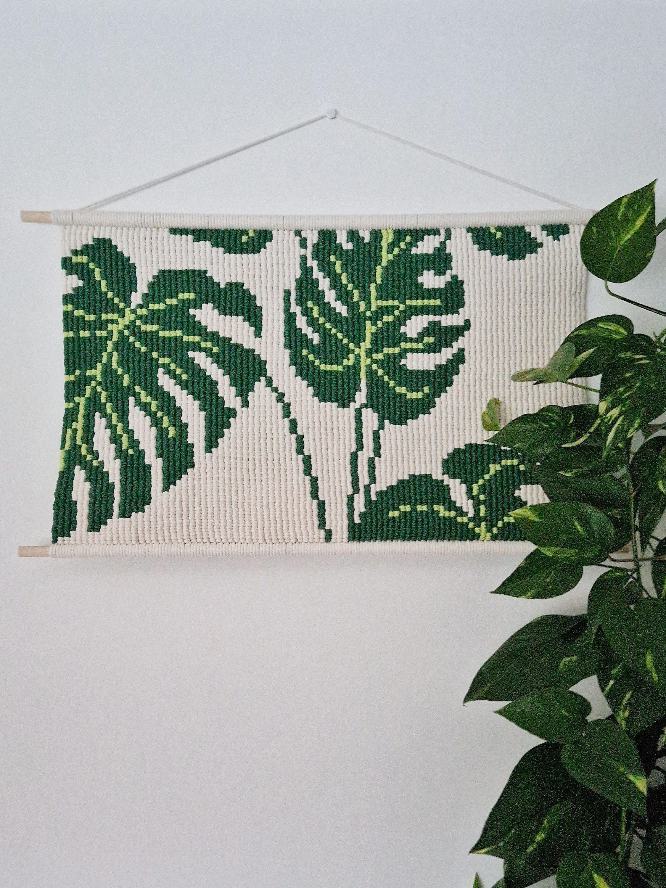 Monstera Wall Art | Macrame Pixel Art Wallhanging - Etsy