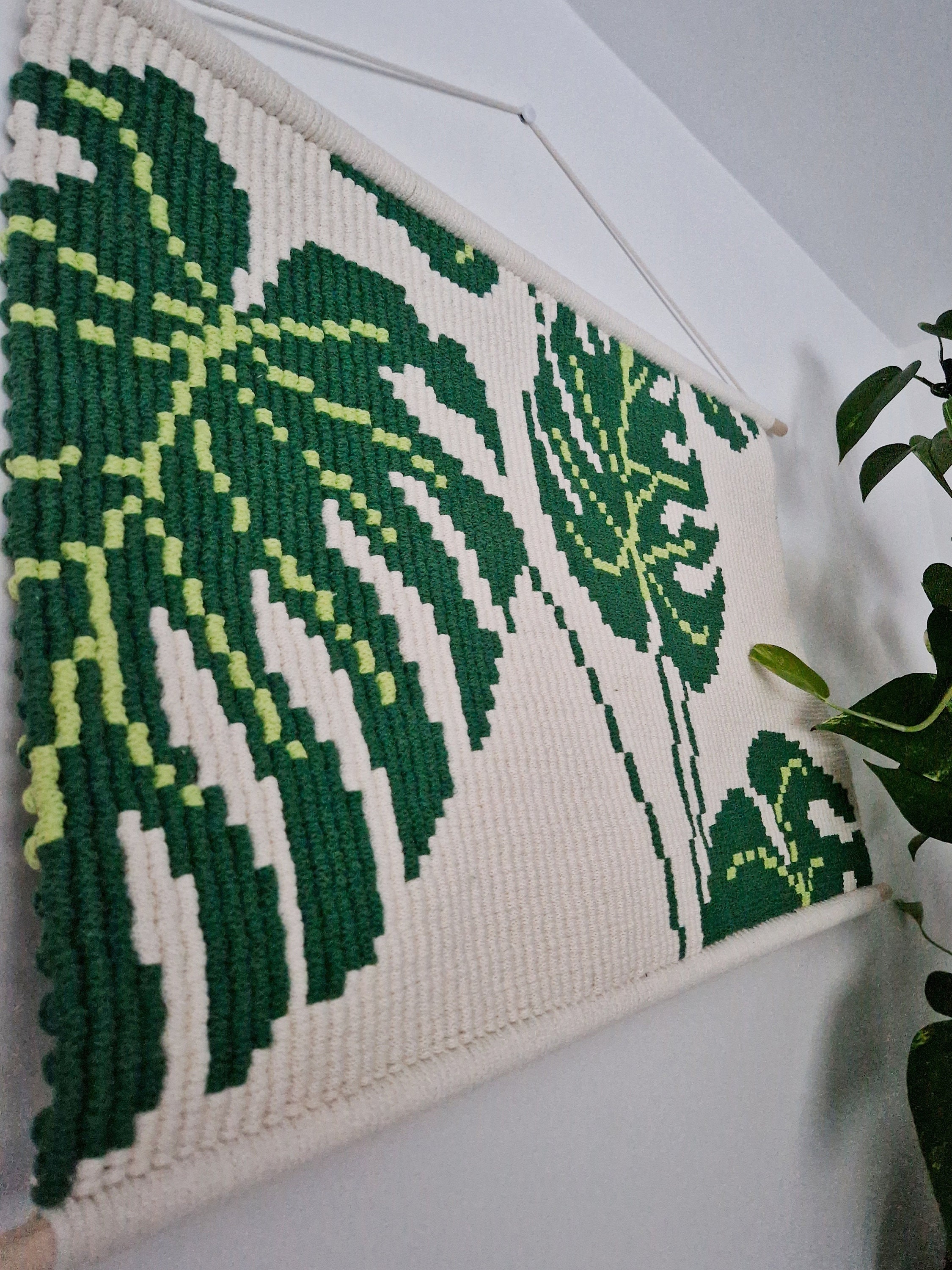 Monstera Wall Art | Macrame Pixel Art Wallhanging - Etsy