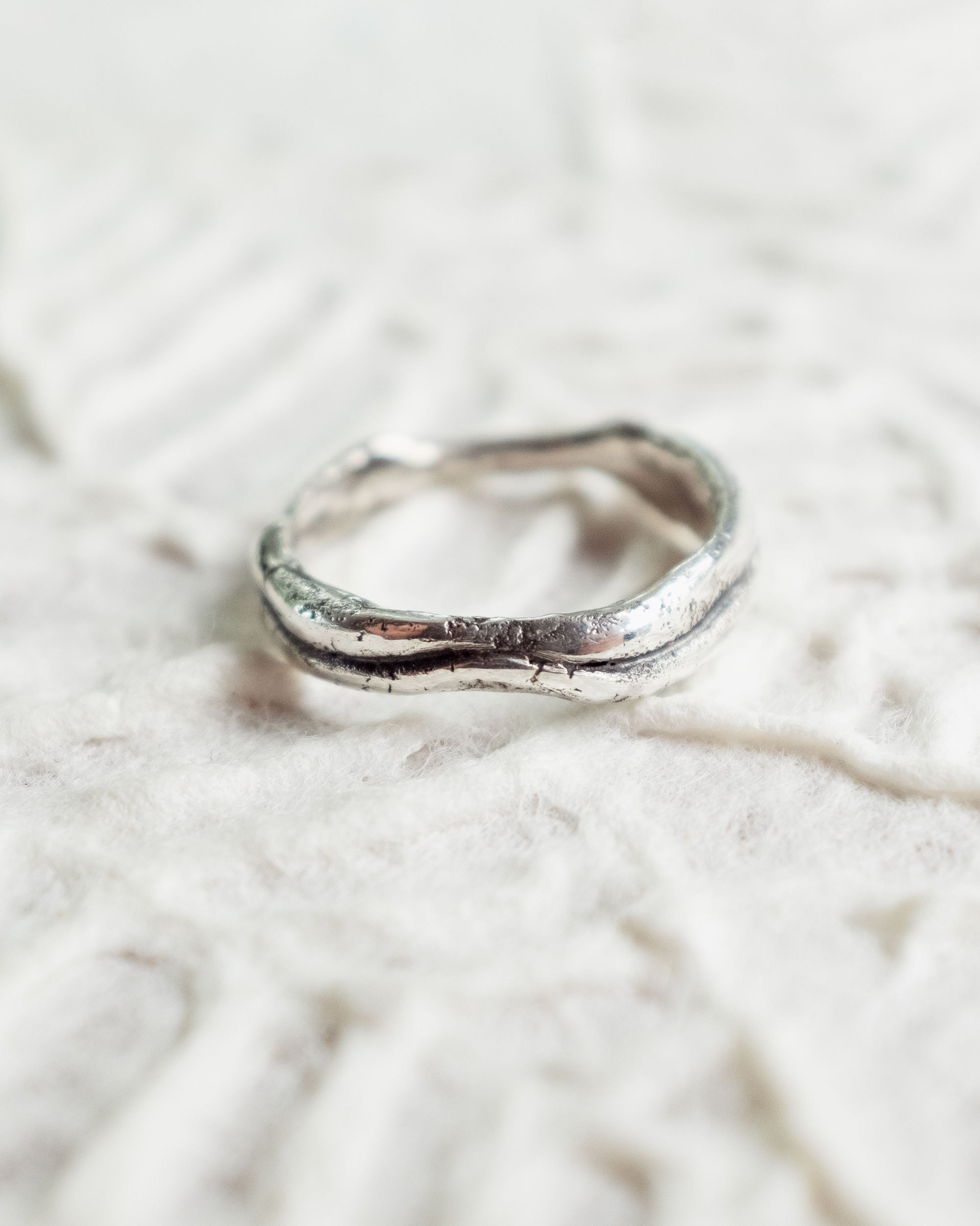 Minimalist Organic Shaped Stackable Silver Rings, Rustic Pure Silver ...