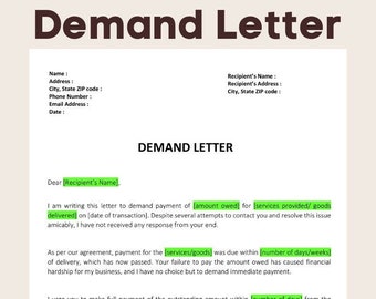 Demand Letter Template, Printable Demand Letter, Editable Demand Letter ...