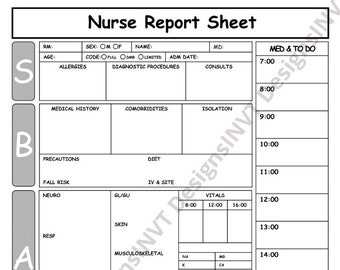 SBAR, Nurse Sheet, Report Sheet, ICU Nurse Report, Patient Assessment ...