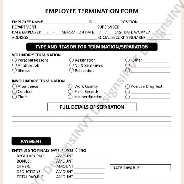 Employee Termination Form - Etsy