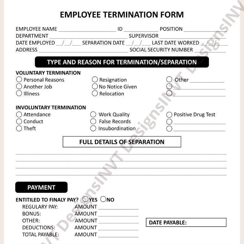 Termination Form Employee - Etsy