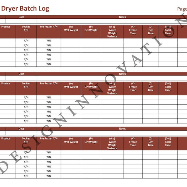 Freeze Dryer Batch Log - Etsy