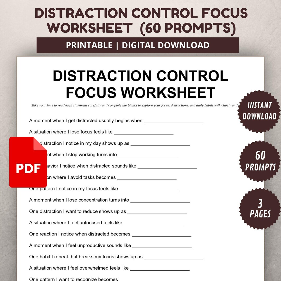 Distraction Control Focus Worksheet - Etsy