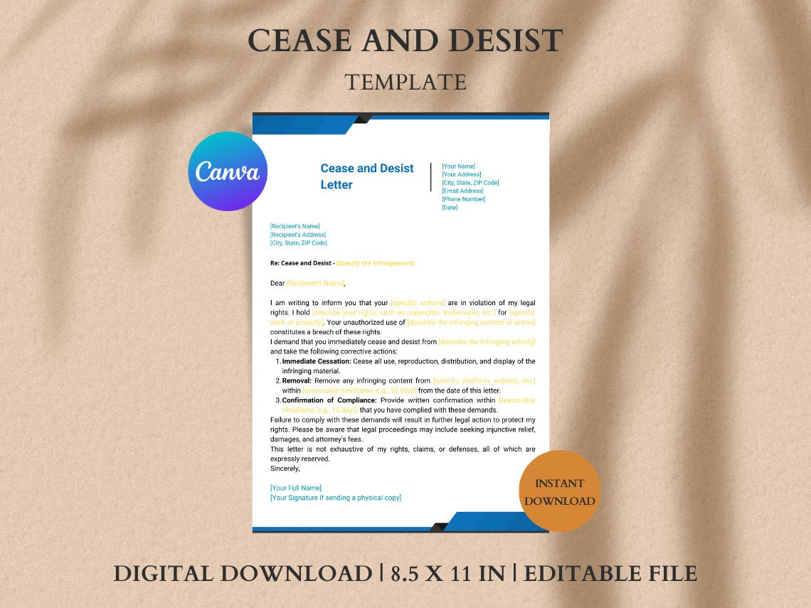 Editable Cease and Desist Template - Etsy