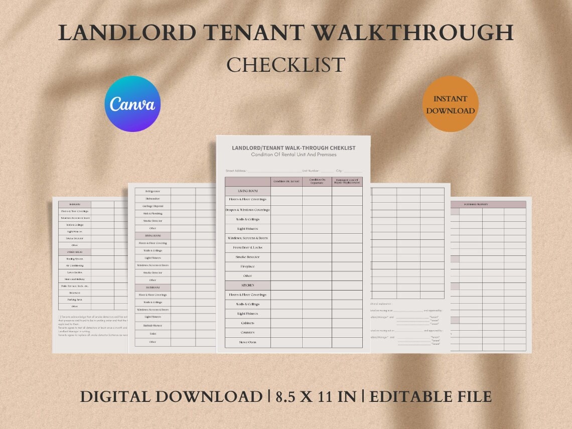 Landlord Tenant Walkthrough Checklist: Editable Rental Inspection Form ...