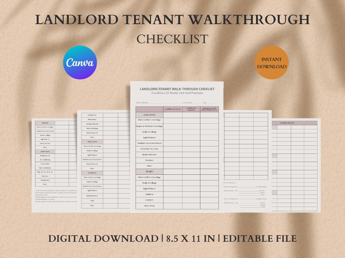 Landlord Tenant Walkthrough Checklist: Editable Rental Inspection Form ...