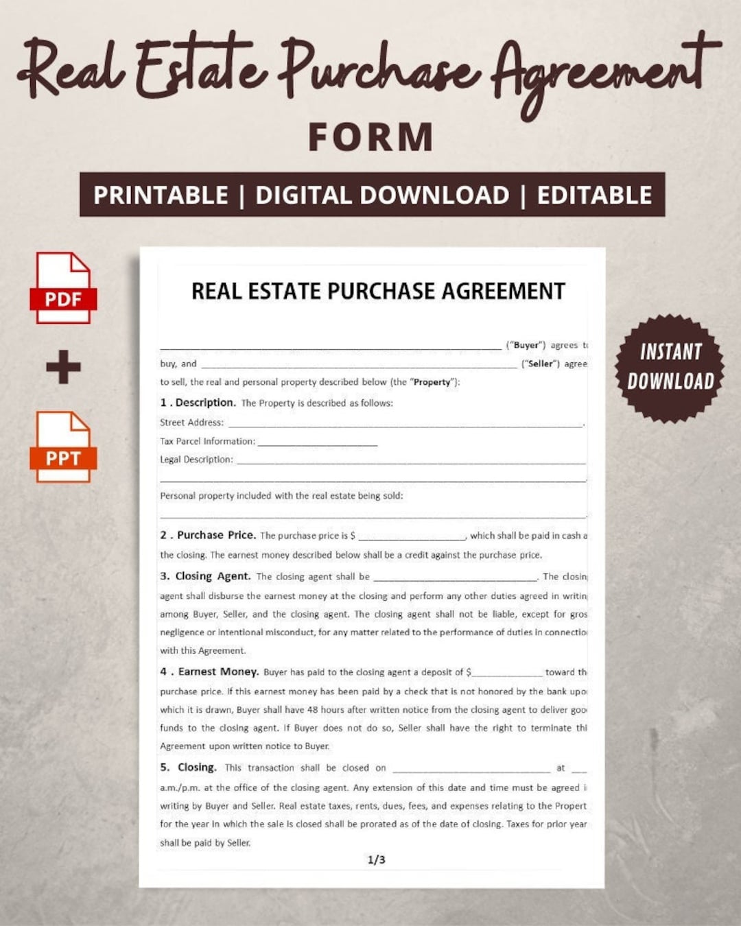 Real Estate Purchase Agreement | Residential Purchase Contract | Property Purchase Agreement ...