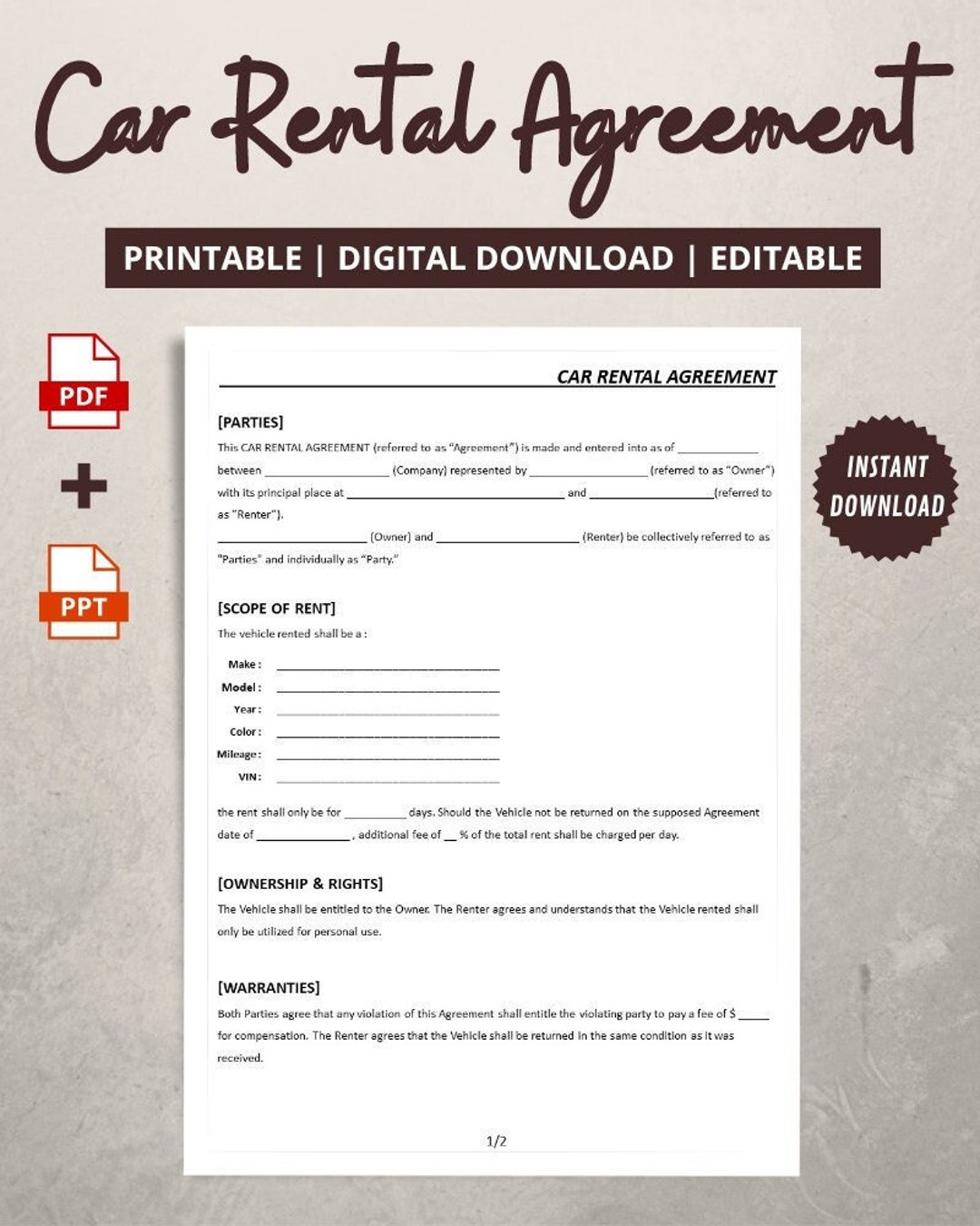 Car Rental Agreement | Vehicle Rental Agreement Form | Car Lease ...