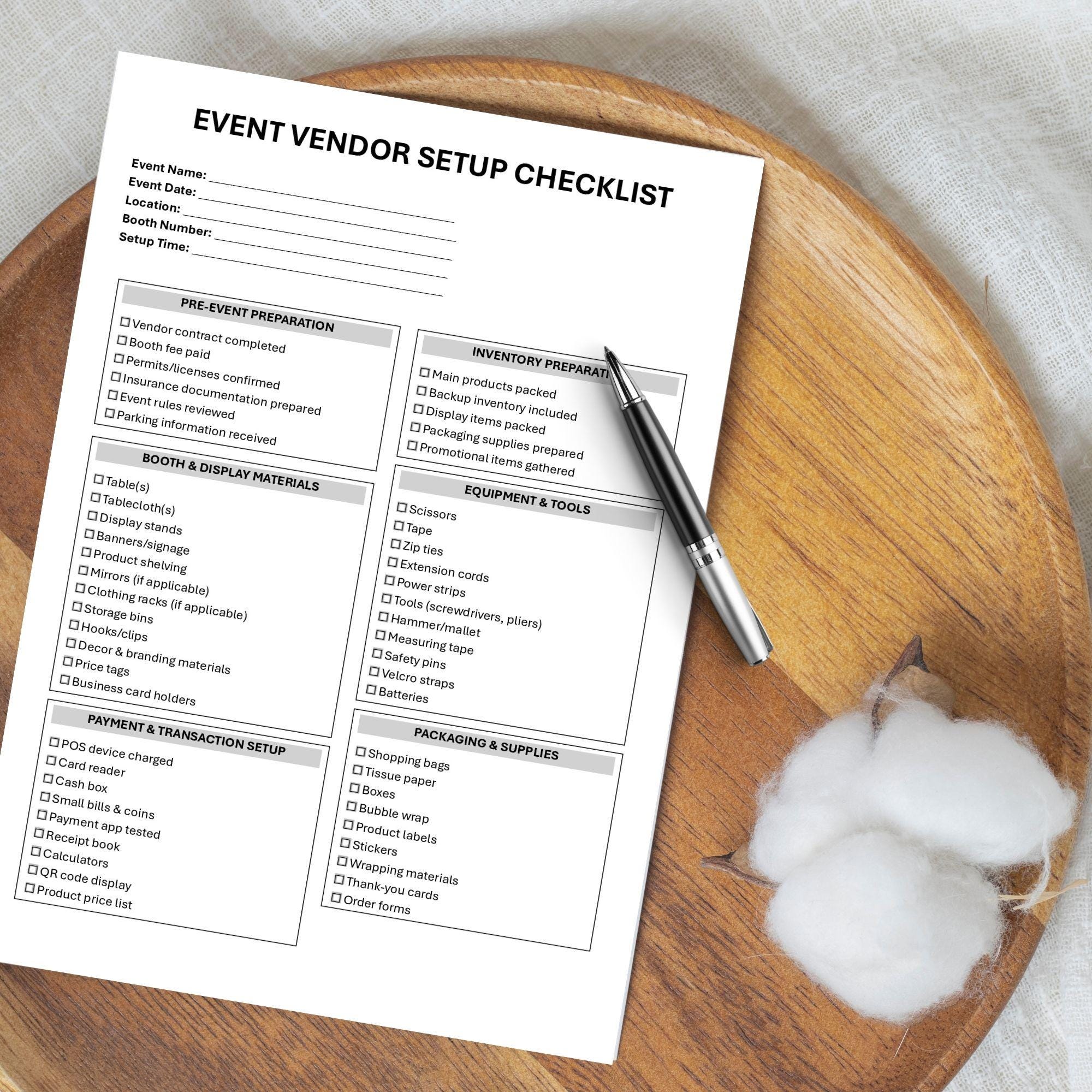 Event Vendor Setup Checklist Template - Etsy