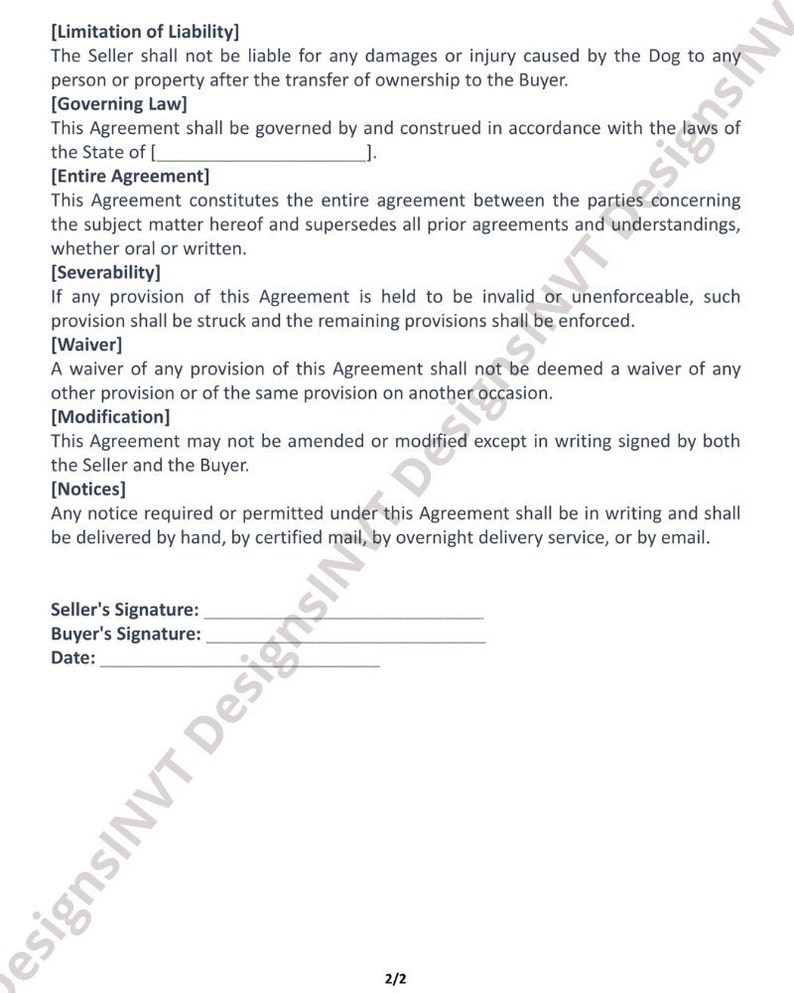 Dog/puppy Bill of Sale Form (printable PDF & PPT) - Etsy