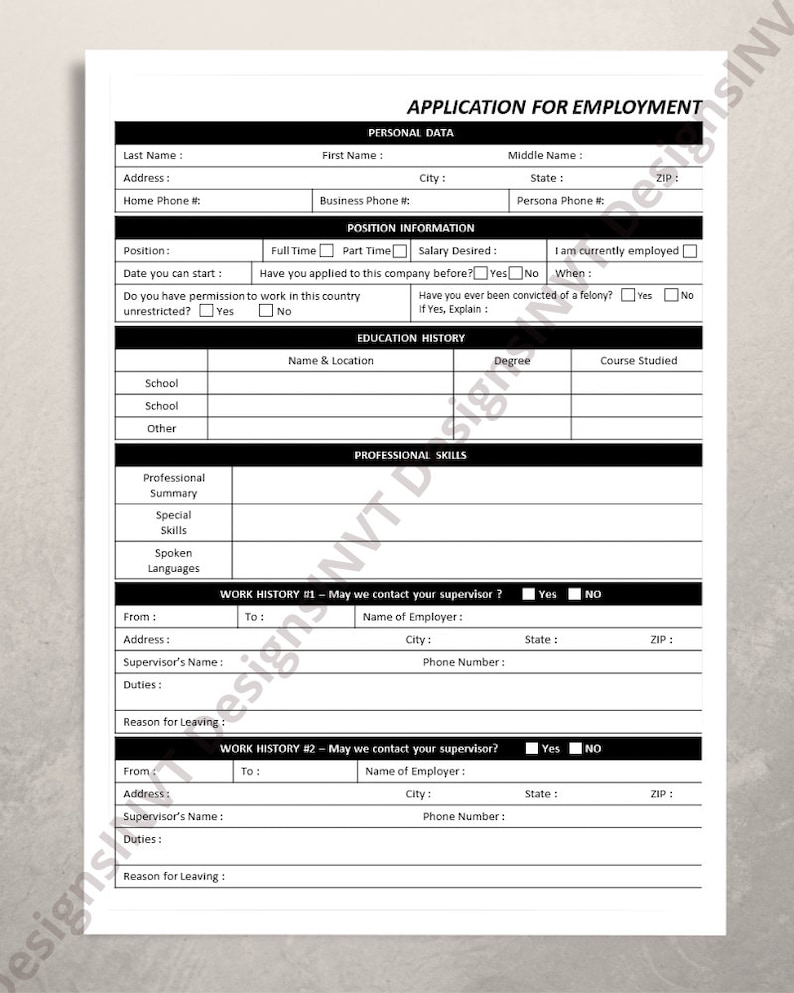 Editable Employment Application Form: Printable & PPT Template (PDF) - Etsy
