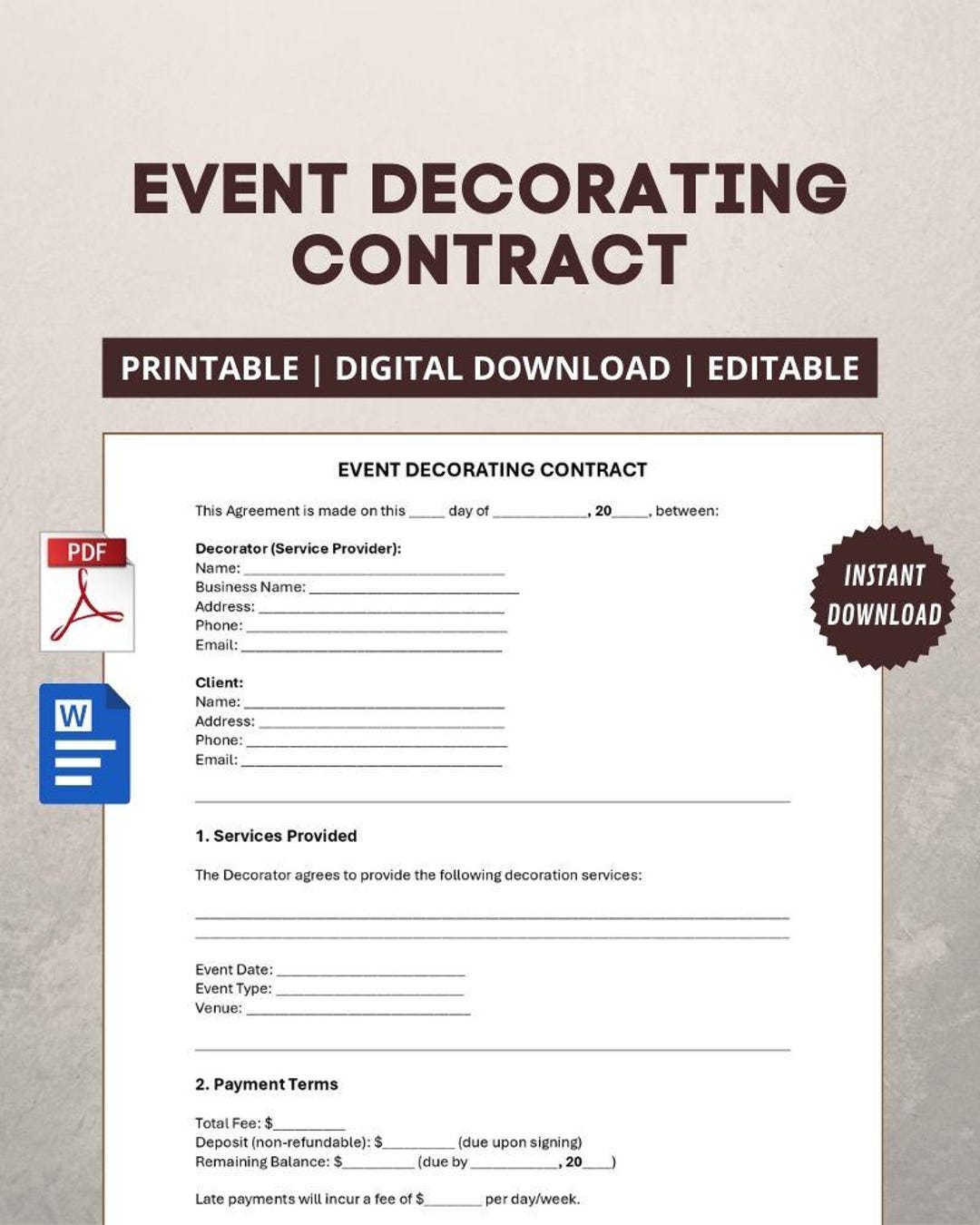 Event Decorating Contract Template | Event Planner Agreement ...