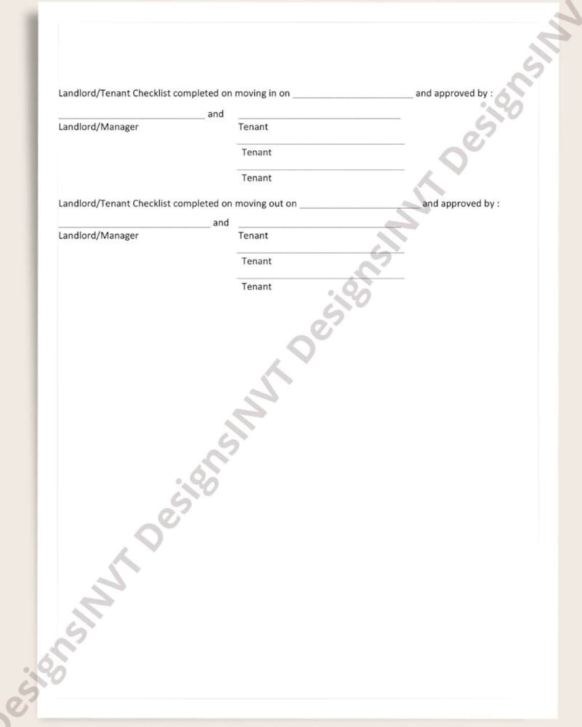 Landlord Tenant Walkthrough Checklist | Printable PDF File | Editable ...