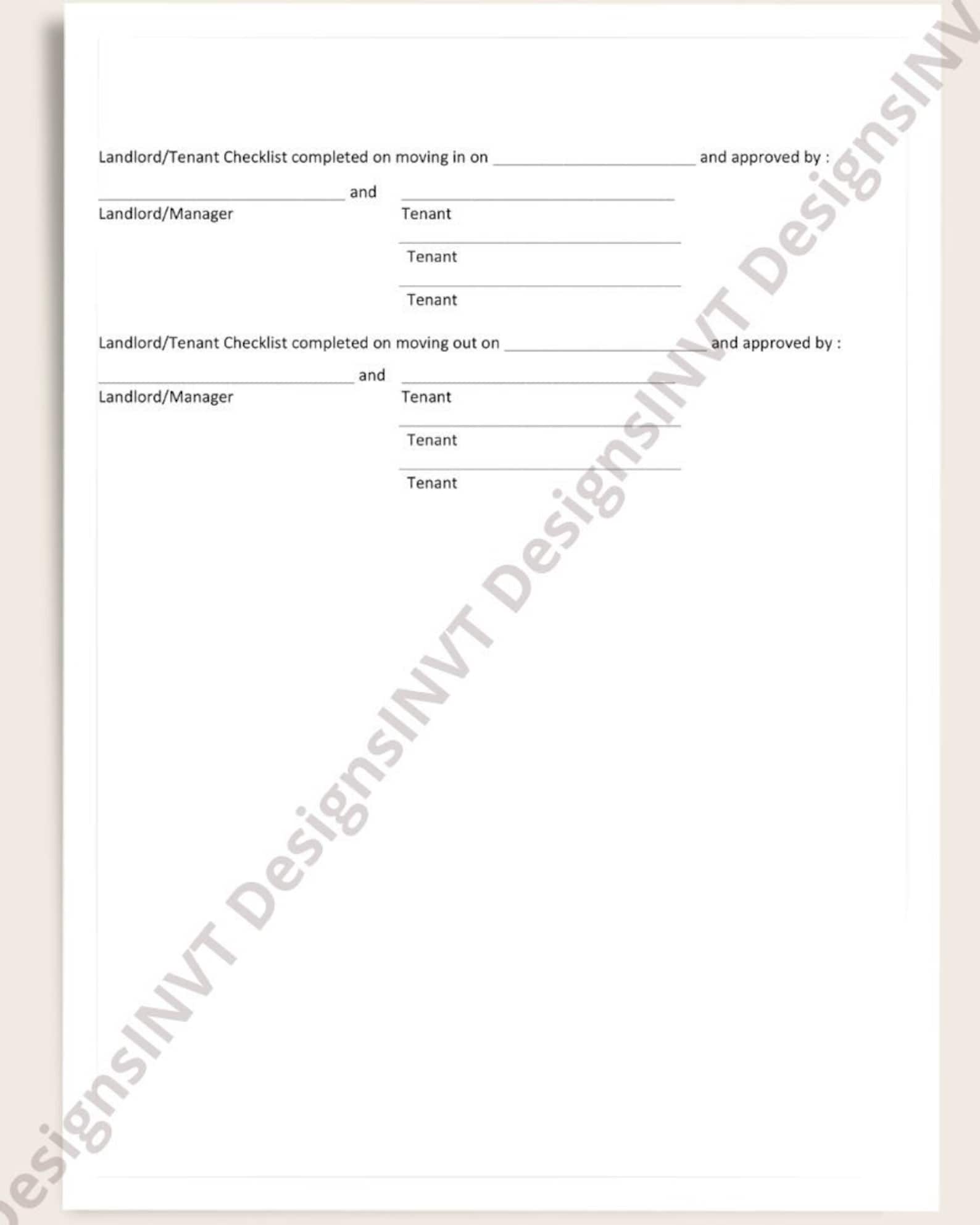 Landlord Tenant Walkthrough Checklist | Printable PDF File | Editable ...