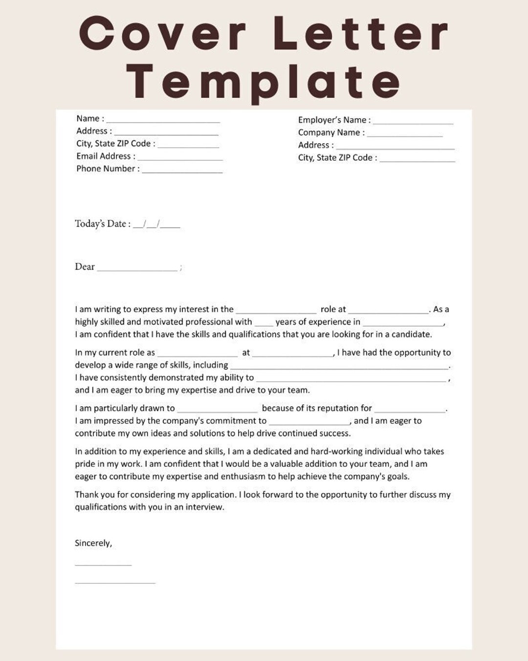 Professional Cover Letter Template | Editable MS Word File - Etsy
