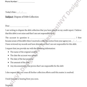Professional Debt Collection Dispute Letter Template - Etsy