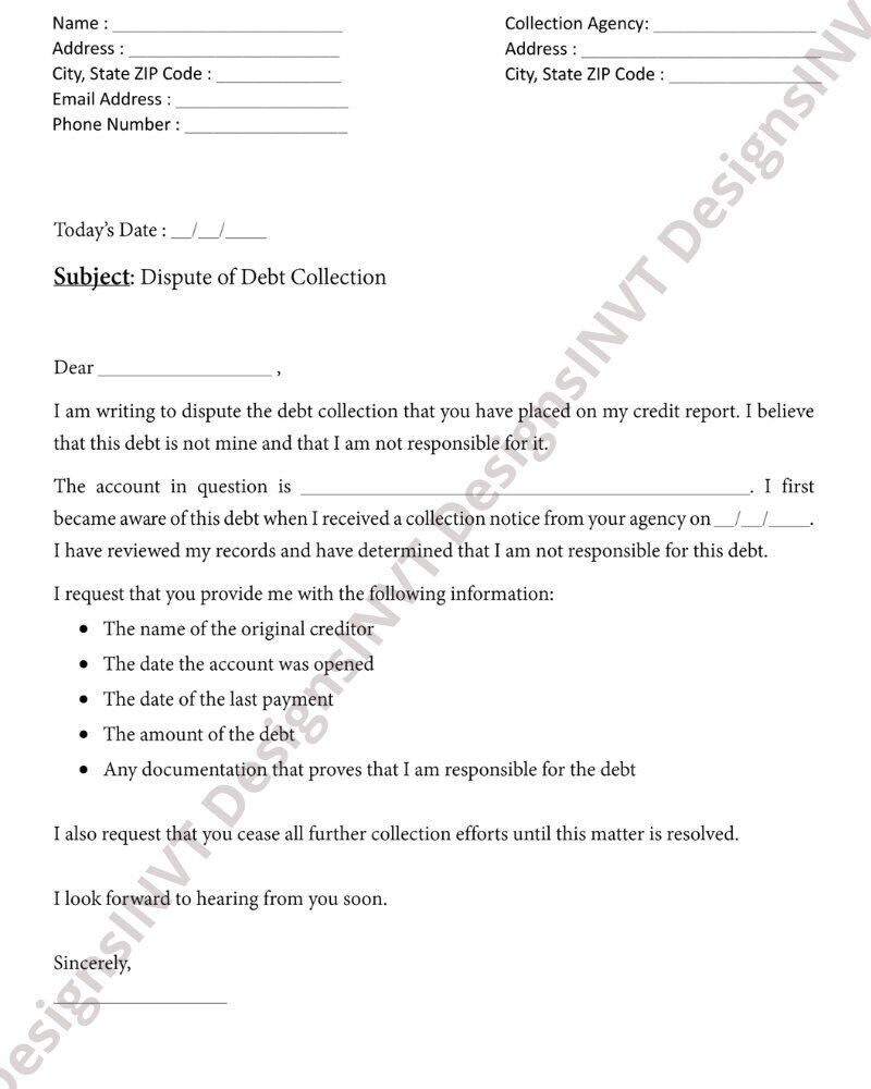 Professional Debt Collection Dispute Letter Template - Etsy