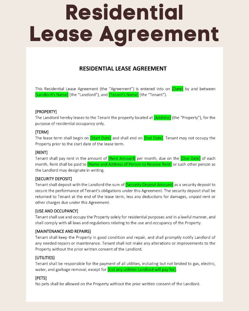 Simple Residential Lease Agreement Template - Etsy