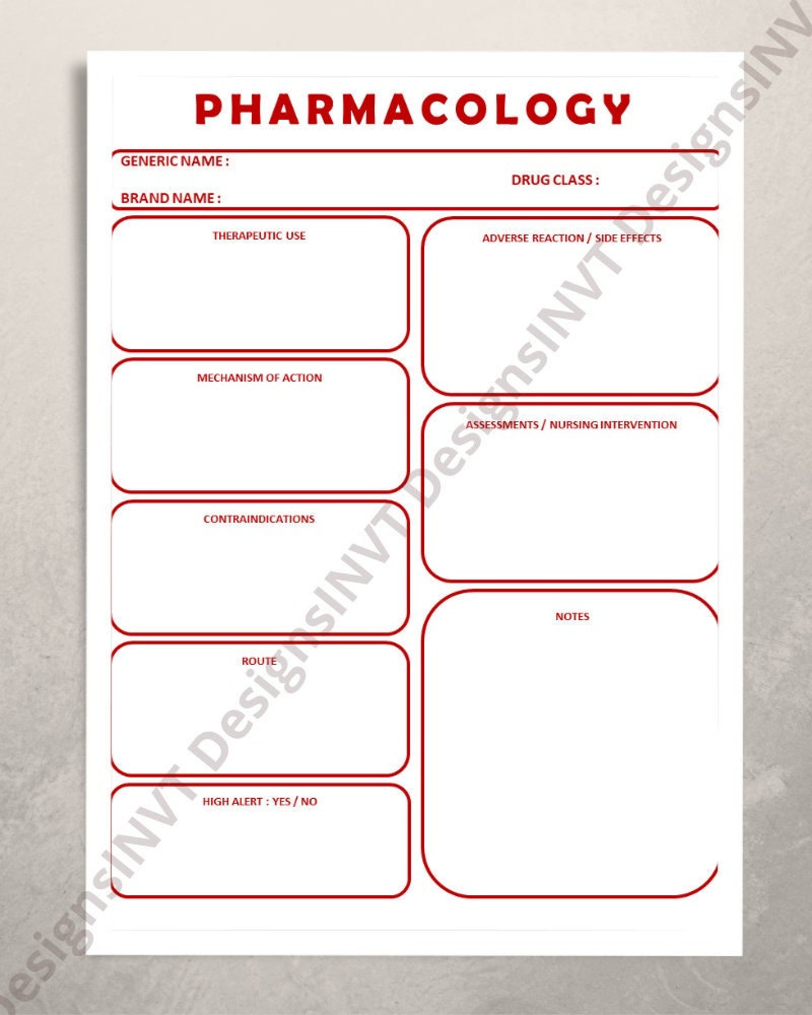 Nursing Pharmacology Medication Template: Printable Study Sheet (PDF ...