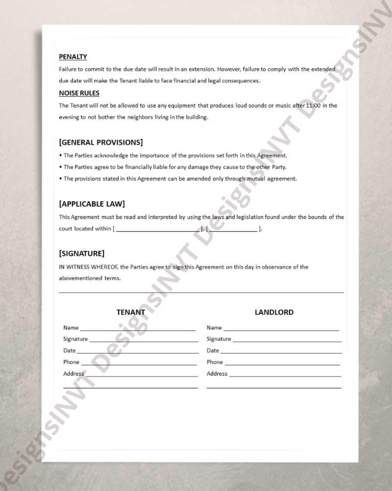 Room Rental Agreement Template: Landlord Tenant Contract (editable ...