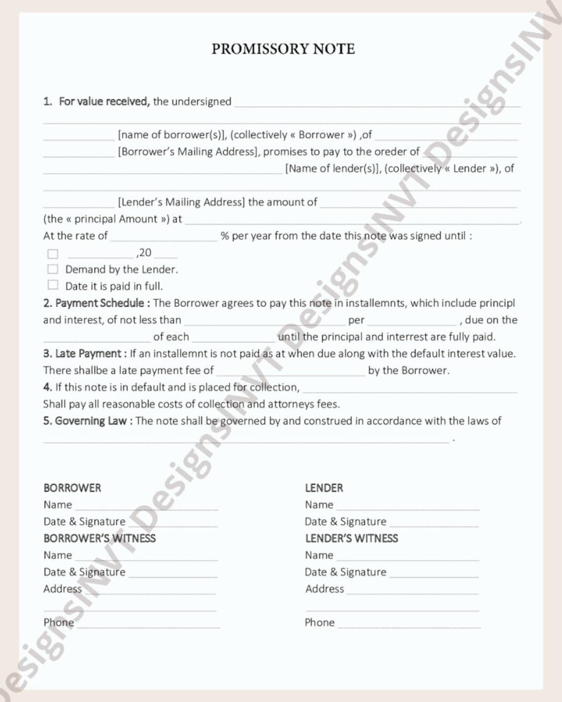 Promissory Note Form Template | Editable MS WORD File | Instant ...
