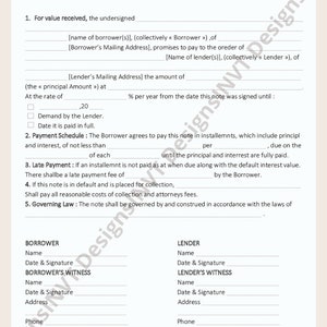 Promissory Note Form Template | Editable MS WORD File | Instant ...