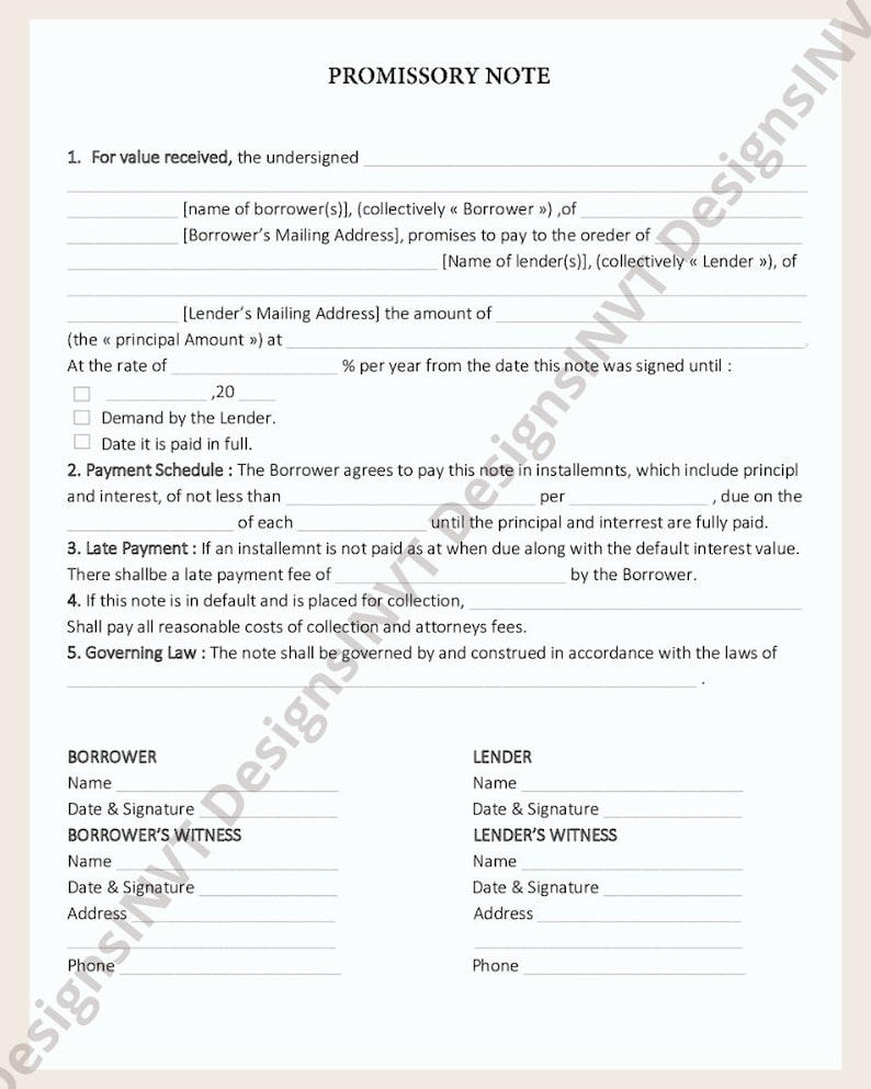 Promissory Note Form Template | Editable MS WORD File | Instant ...