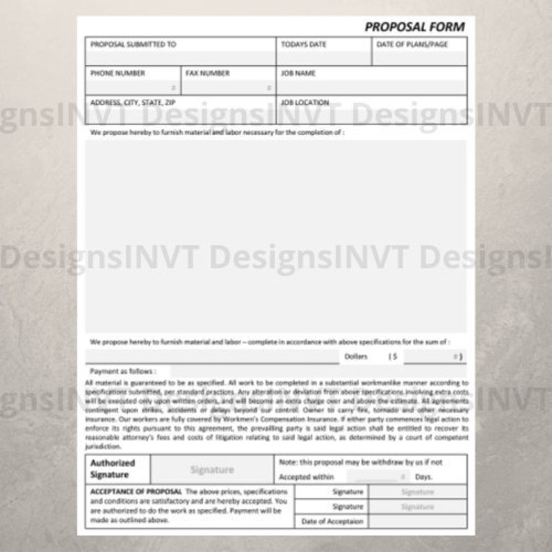 Contractor Proposal Form Template: Editable Business Forms (8.5 X 11 in ...