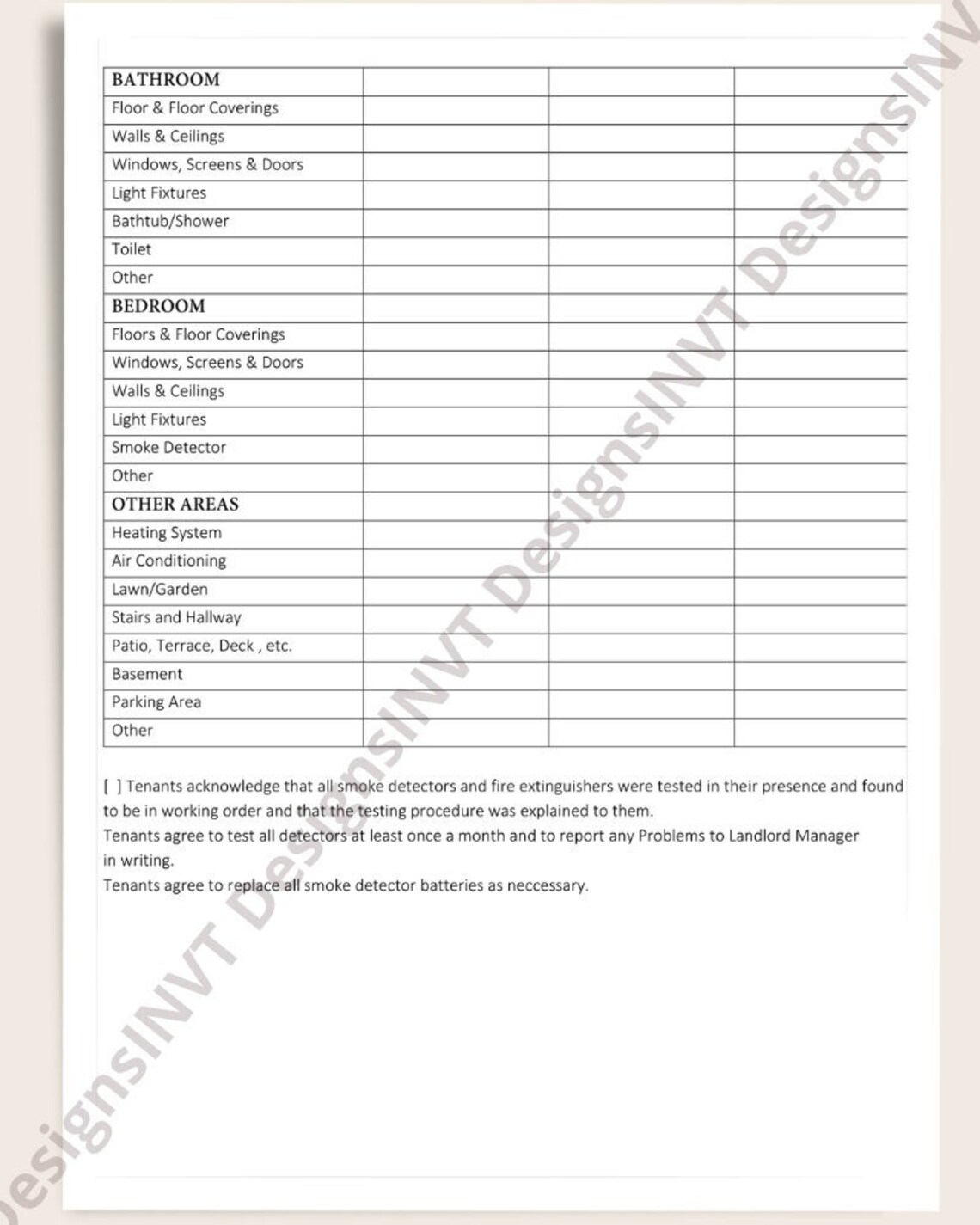 Landlord Tenant Walkthrough Checklist | Printable PDF File | Editable ...