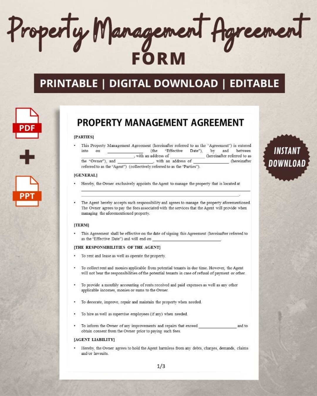 Property Management Agreement Form | Residential or Commercial Property ...