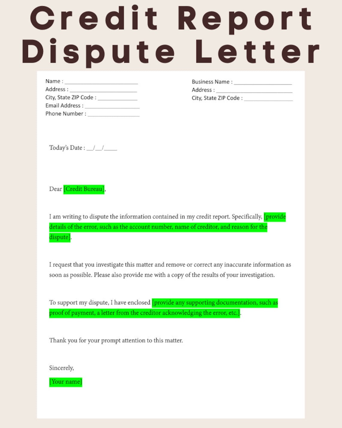 Professional Credit Report Dispute Letter Template | Editable MS WORD ...