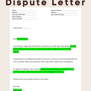 Professional Credit Report Dispute Letter Template | Editable MS WORD ...